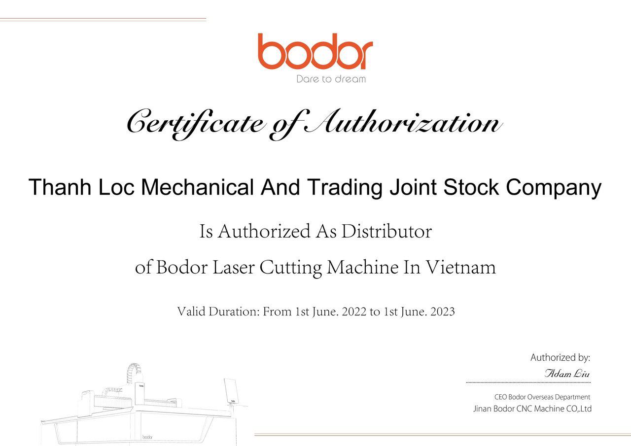 Giấy chứng nhận đại lý của Bodor tại Việt Nam